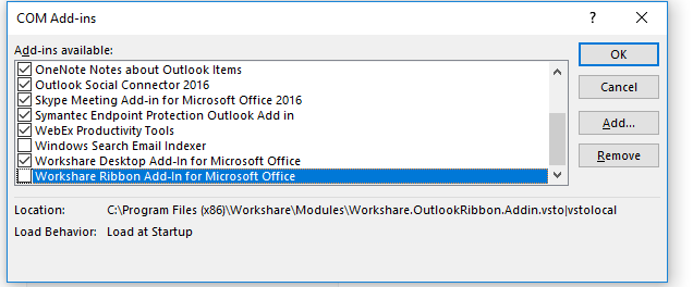 knowledgebase - Workshare Outlook add-in is not enabled after the ...